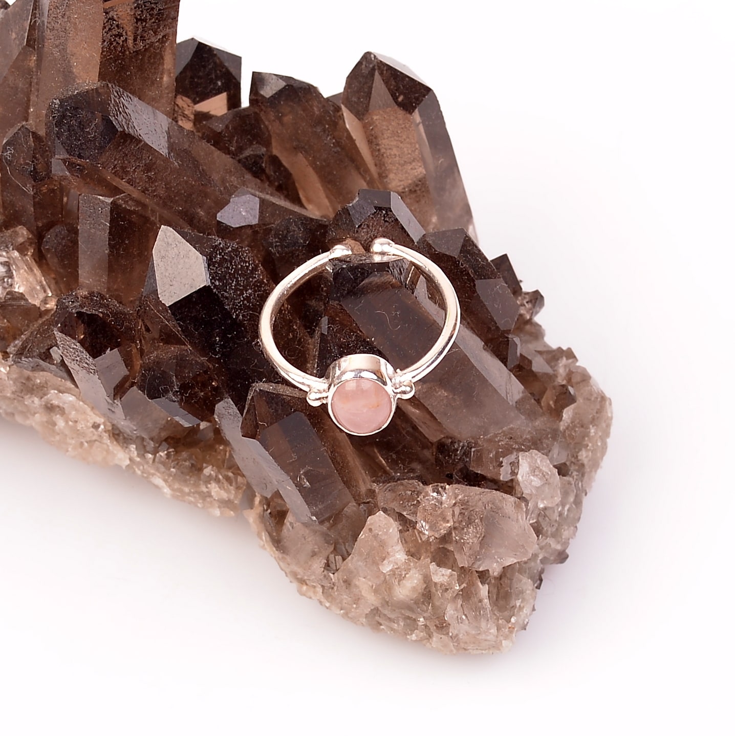 Pembe Kuvars Taşı Gümüş Yüzük - Ayarlamalı - Taş Sandığı