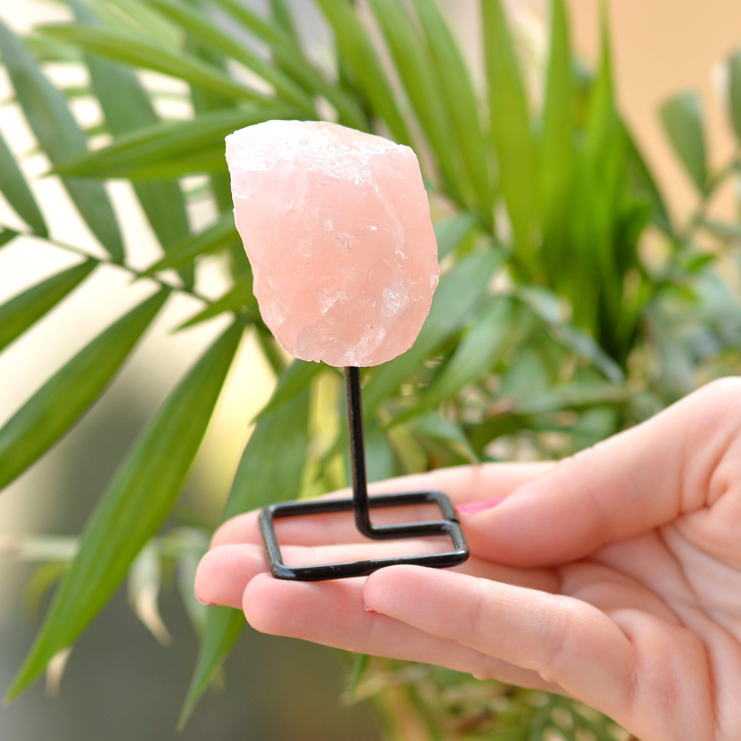 Ham Pembe Kuvars Taşı Kütle - Metal Standlı - Taş Sandığı