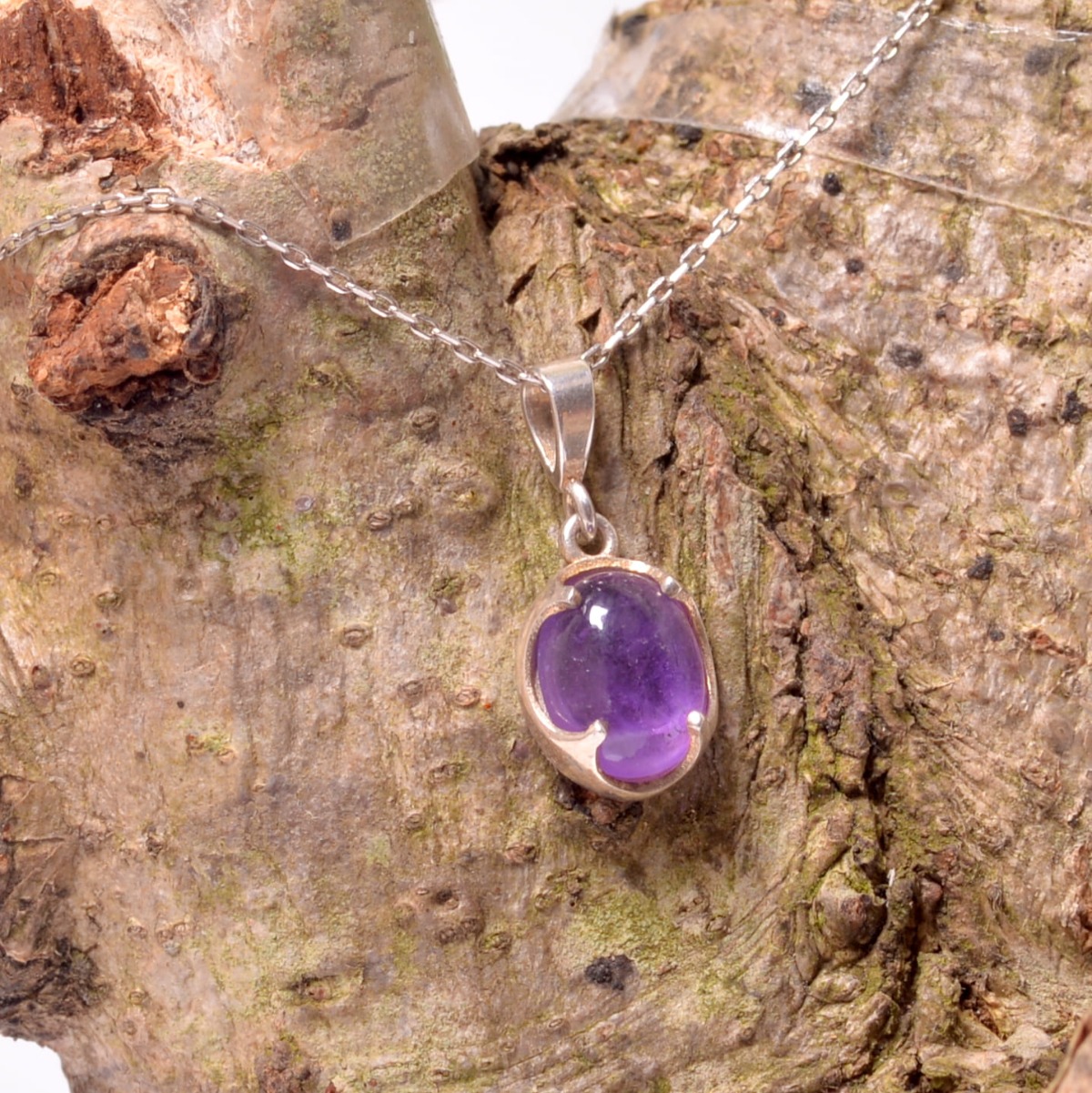 Berceste Model Ametist Taşı Gümüş Kolye - Küçük Boy