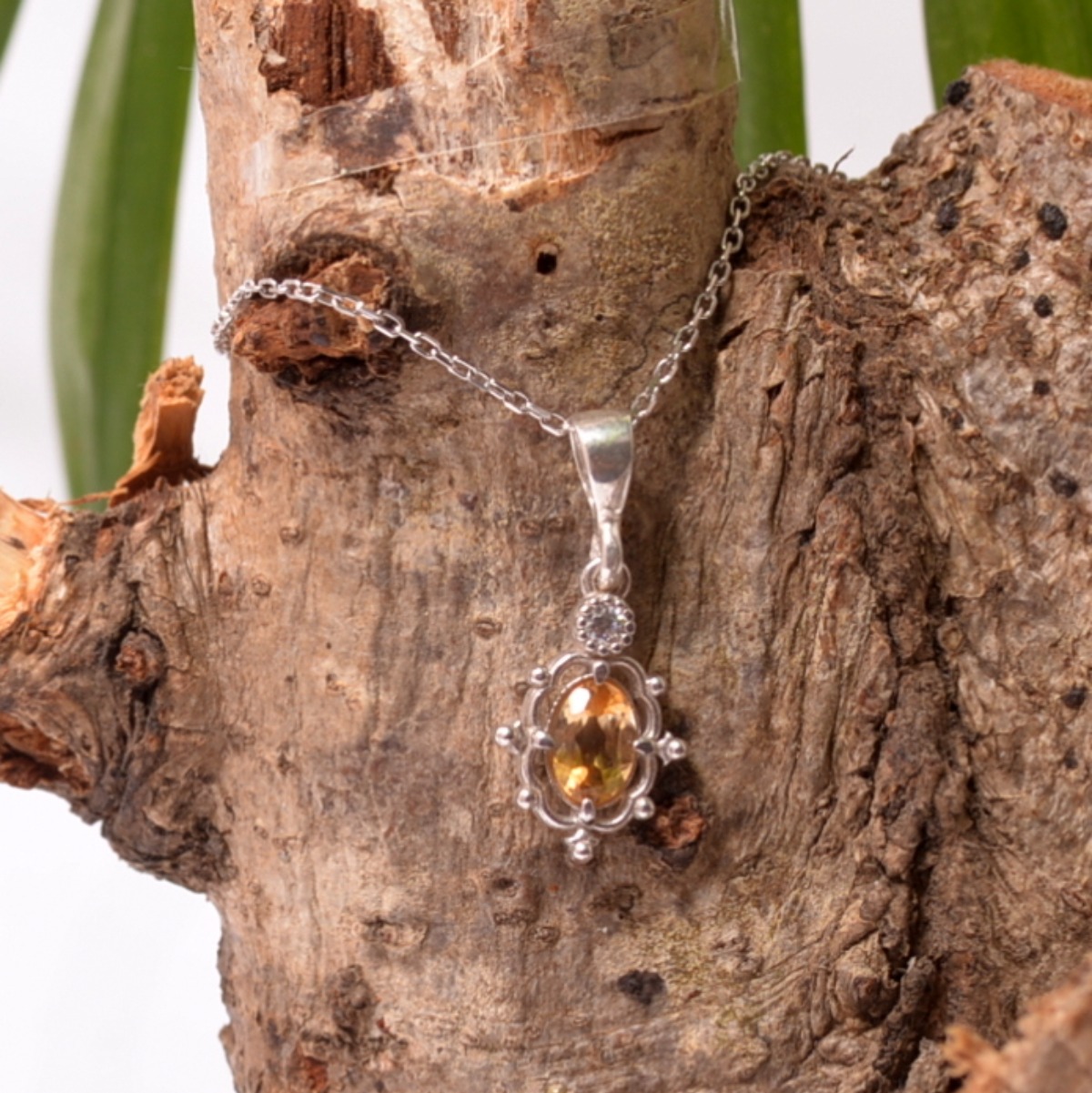 Sitrin Taşı Gümüş Kolye - Cevher Model